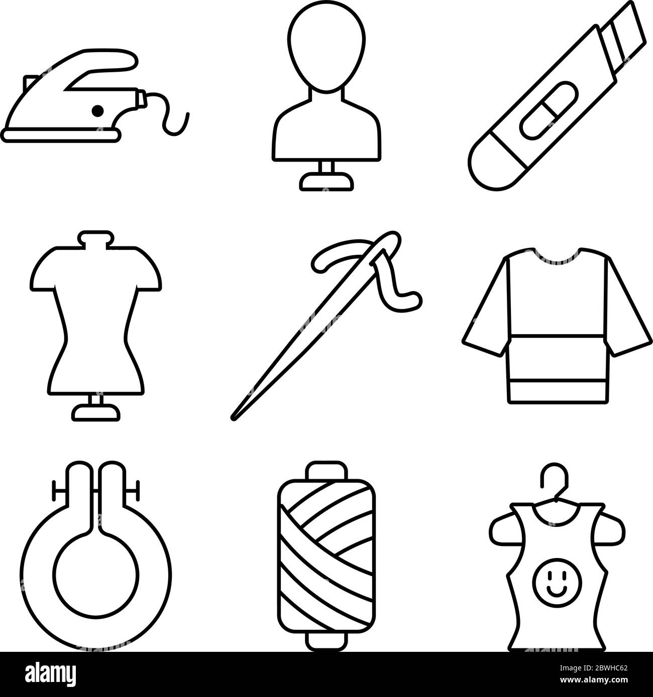 needle and sewing icon set over white background, line style, vector ...