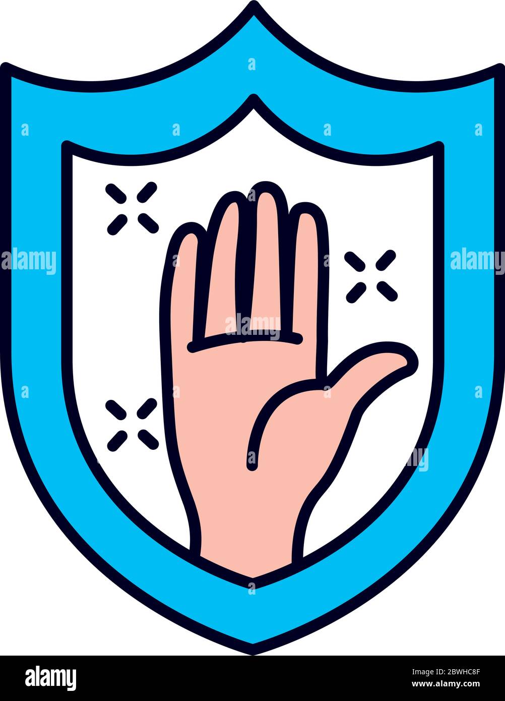 shield with clean hand icon over white background, line and fill style ...