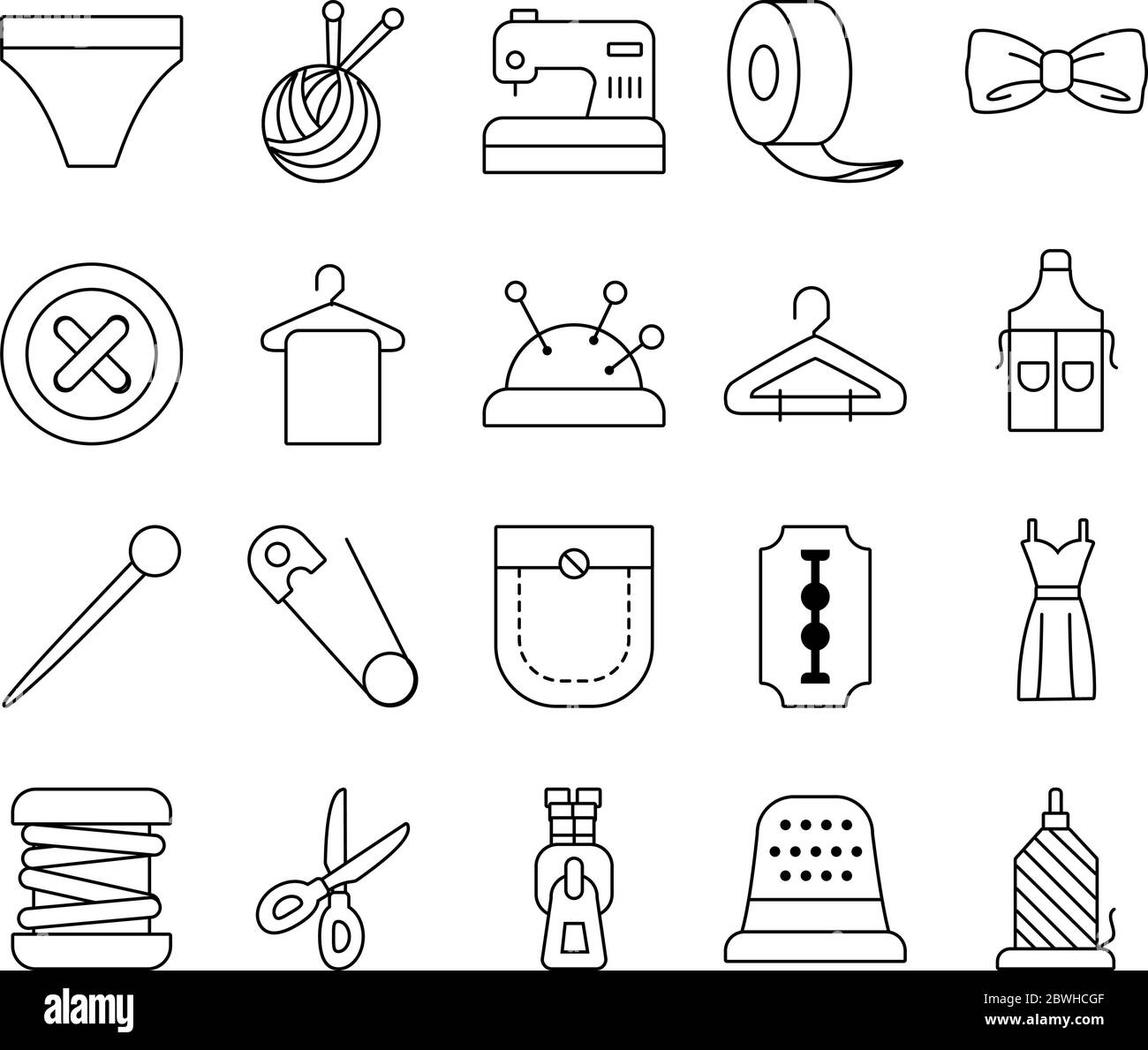 scirssors and sewing icon set over white background, line style, vector ...