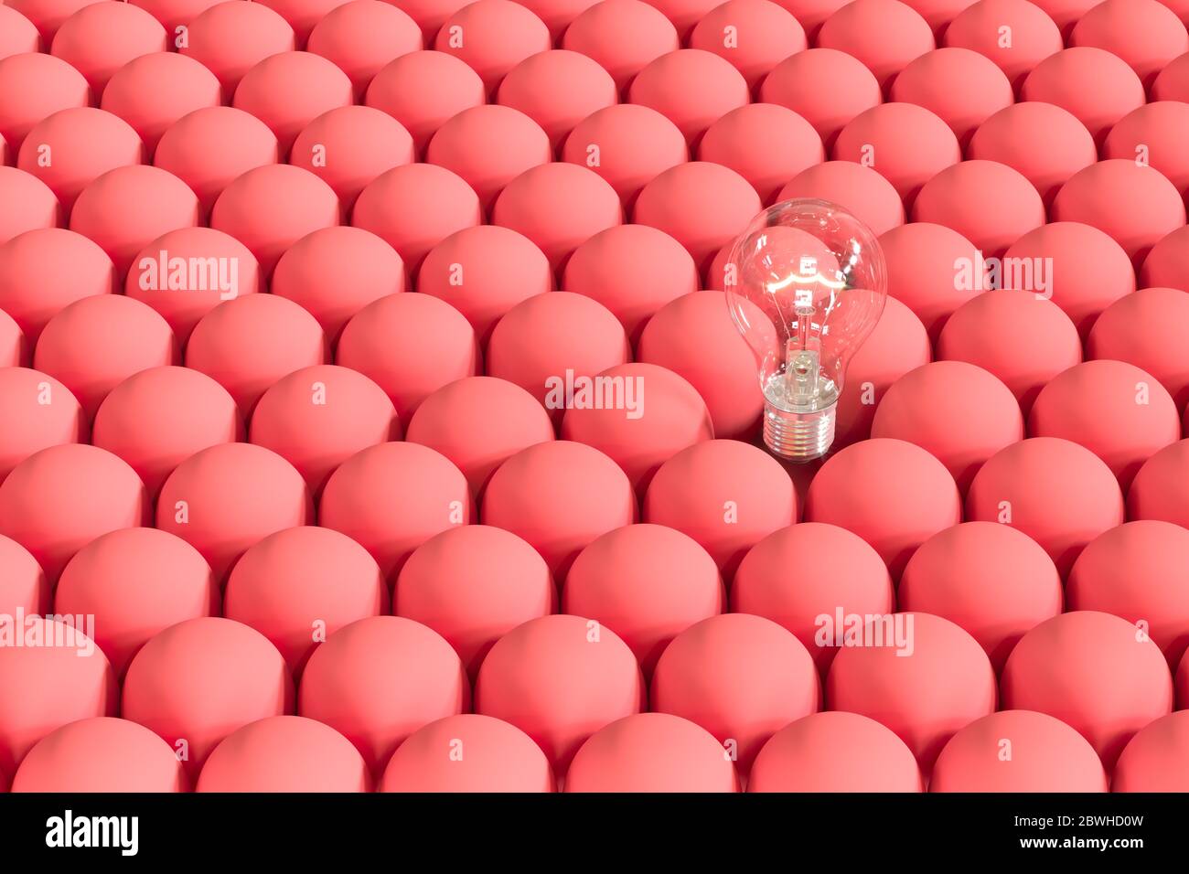 Outstanding Light bulb on floating among red light bulbs from top view ...