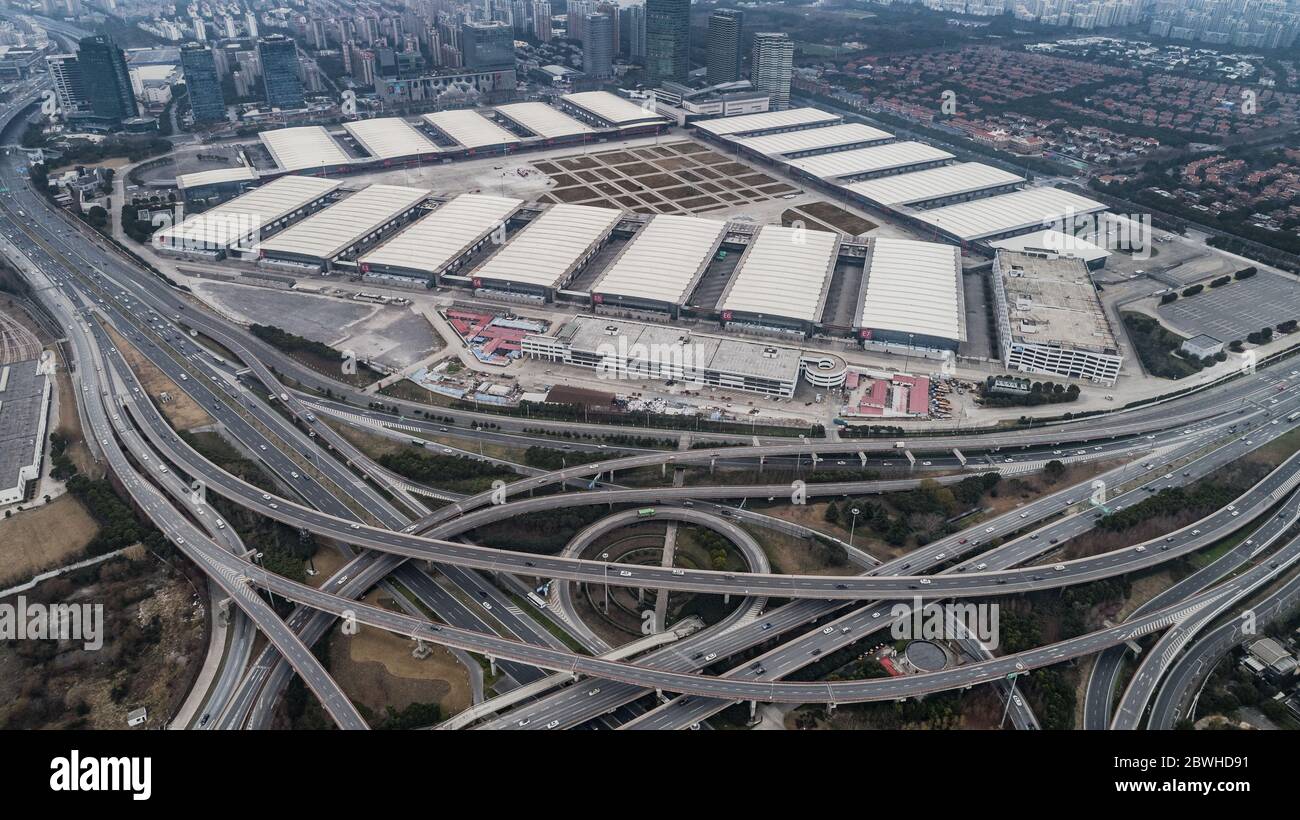 Shanghai, China - January 18, 2018:aerial view of Shanghai New ...