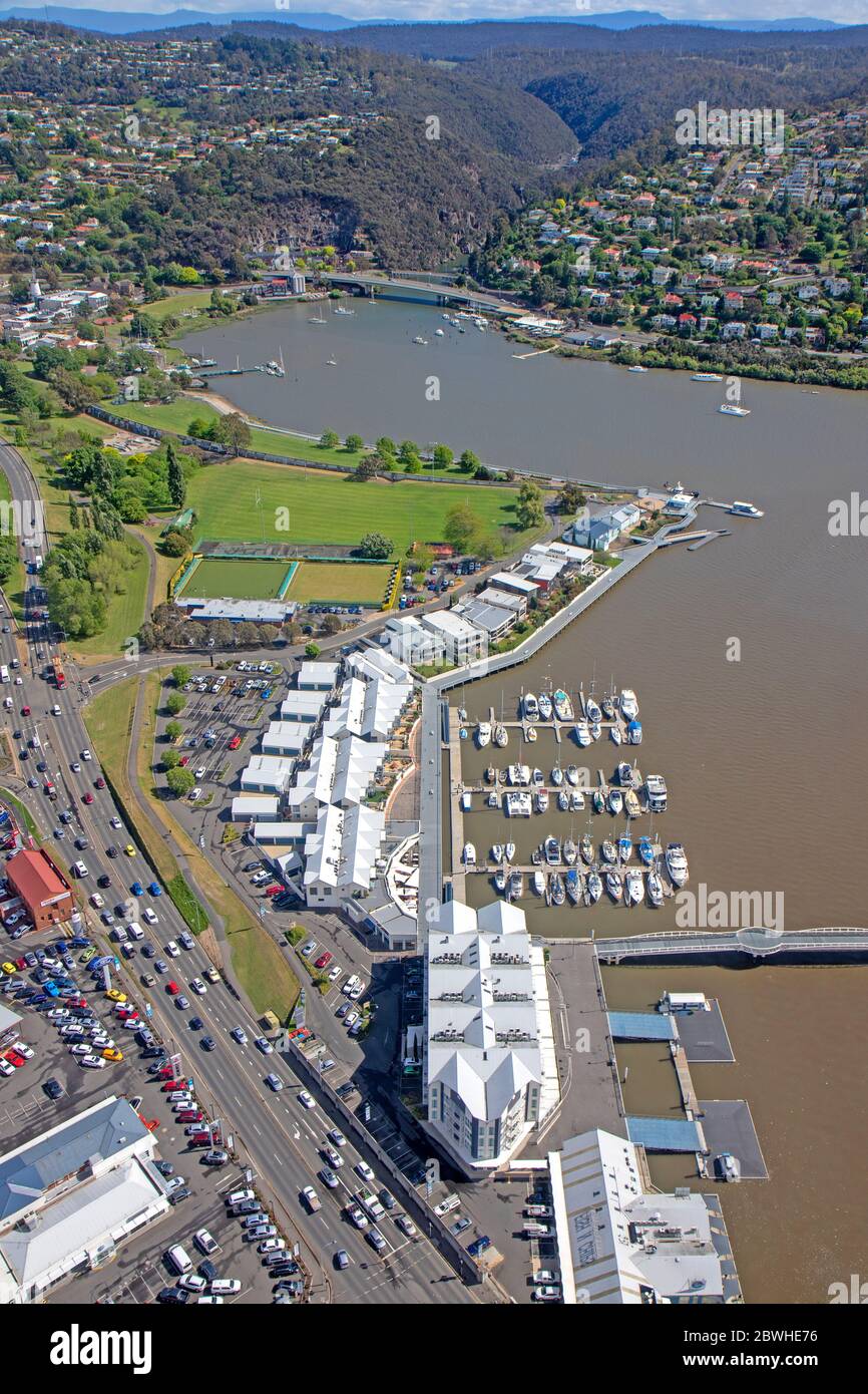 Aerial shot of Launceston's Seaport and Cataract Gorge Stock Photo - Alamy