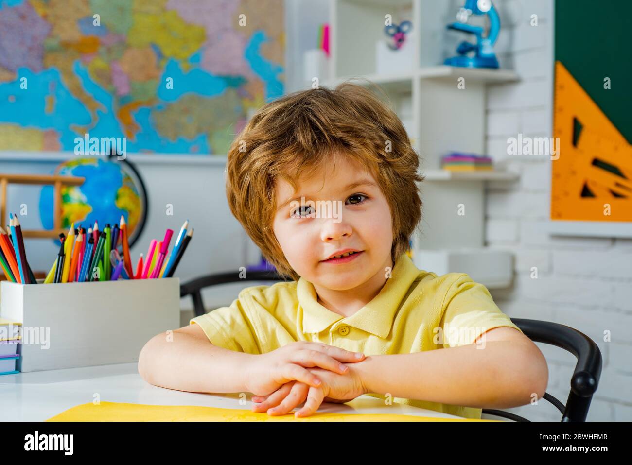 Portrait of elementary pupil looking at camera. Kids from primary ...