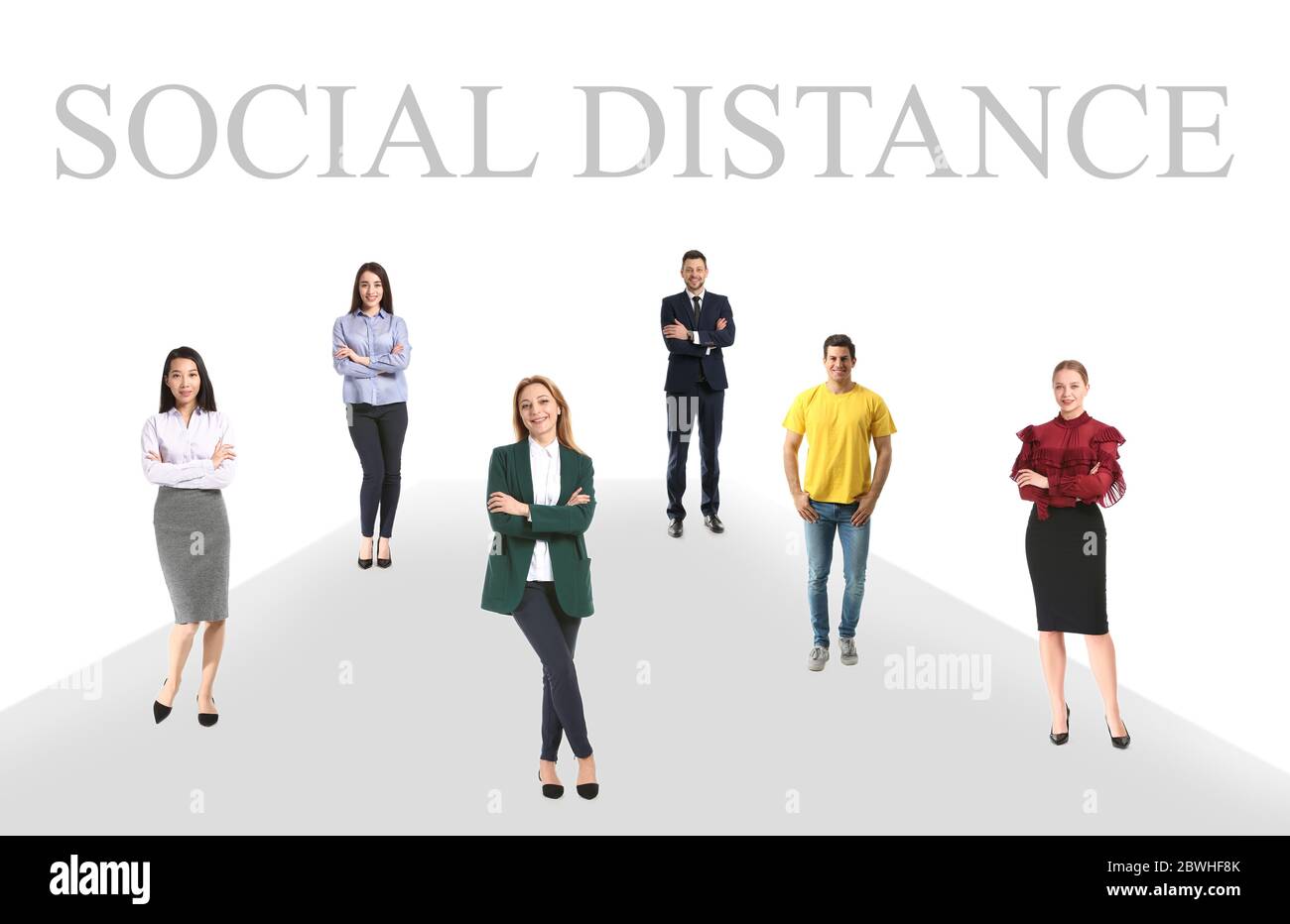Different people on white background. Concept of social distance Stock ...