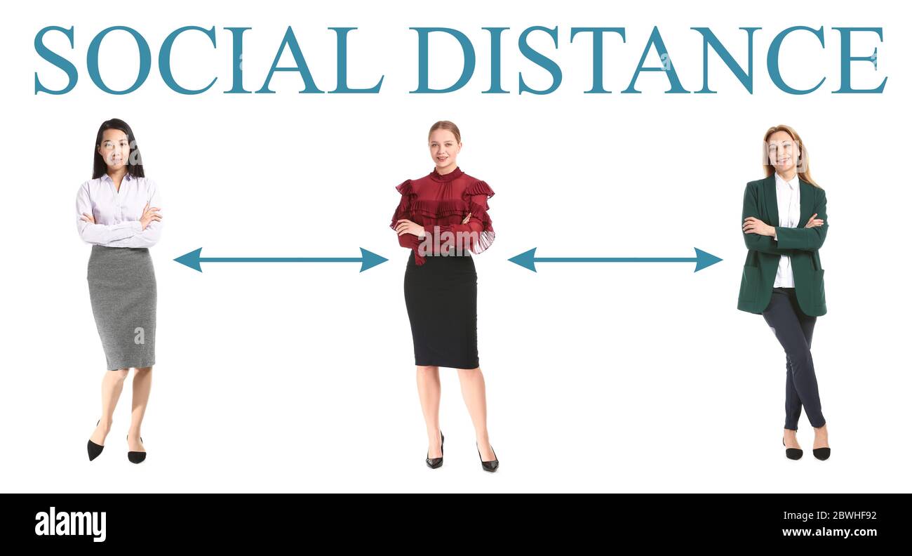 Beautiful women on white background. Concept of social distance Stock ...