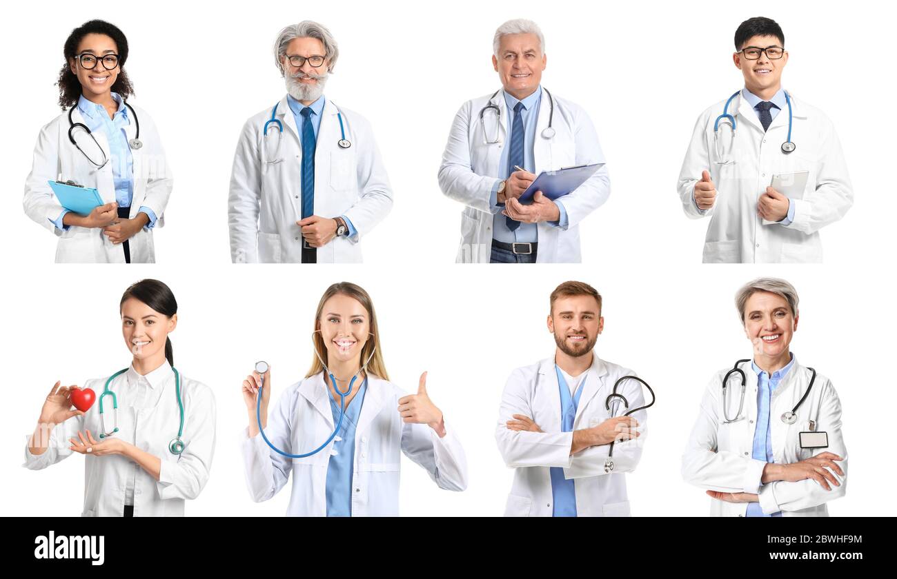 Different doctors on white background Stock Photo - Alamy