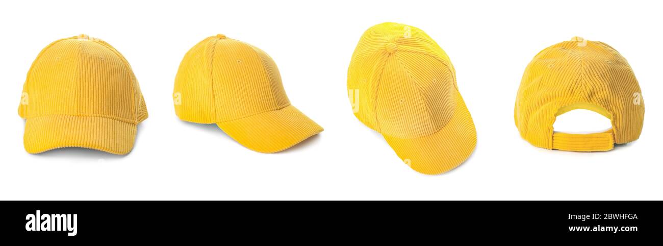 Set of stylish caps on white background Stock Photo - Alamy