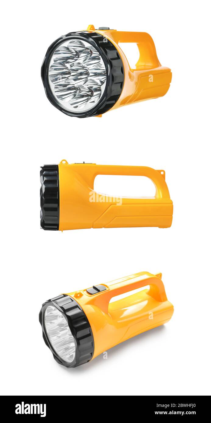 Modern flashlight on white background Stock Photo - Alamy