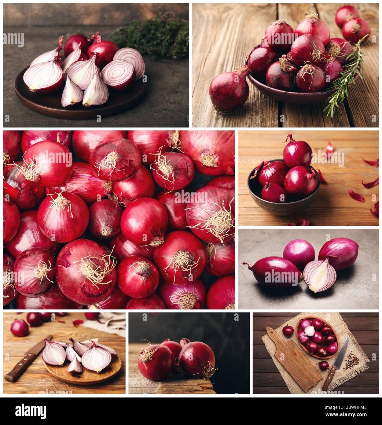 Collage of photos with fresh raw onion Stock Photo - Alamy