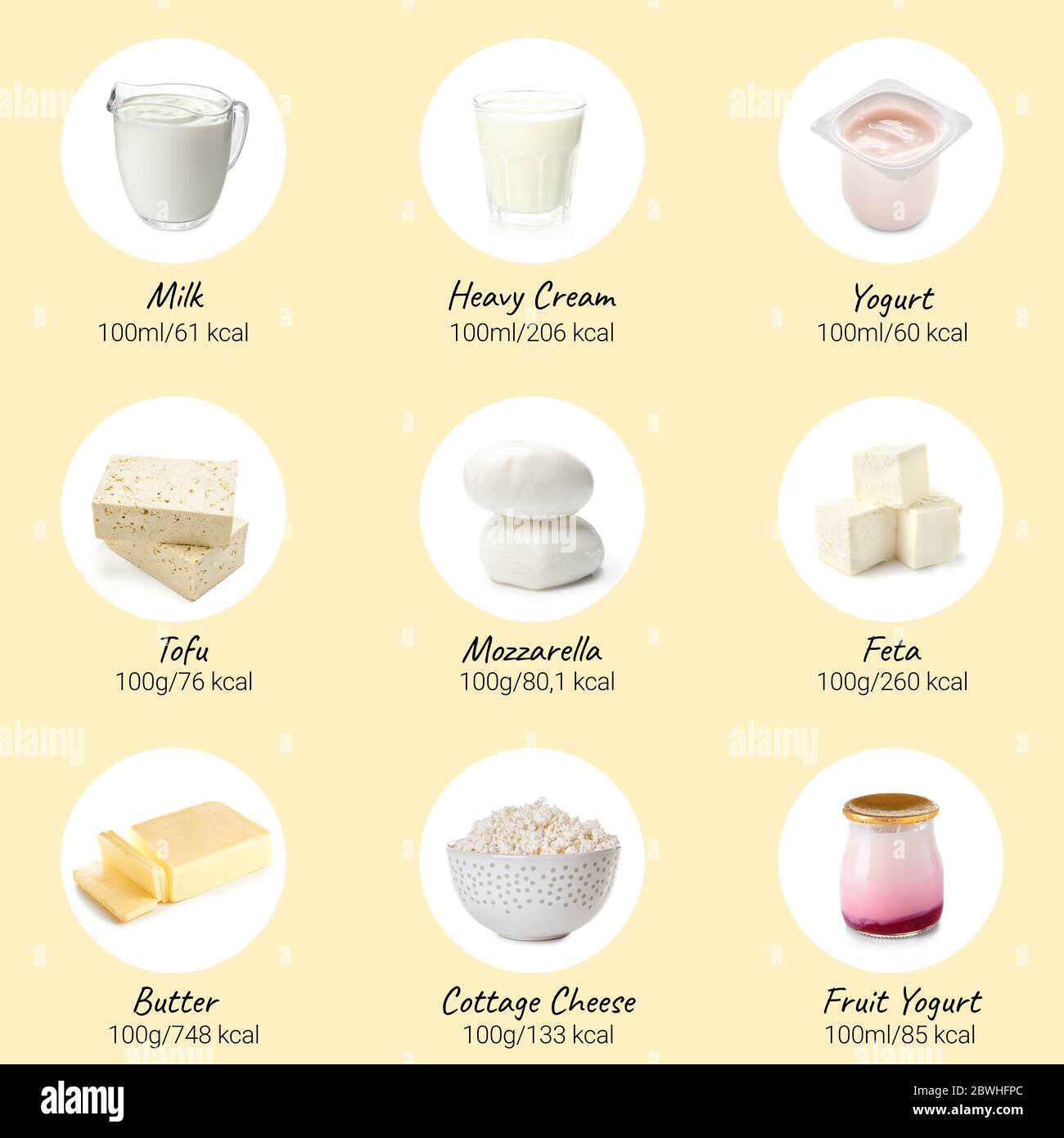 Set of different dairy products on color background Stock Photo - Alamy