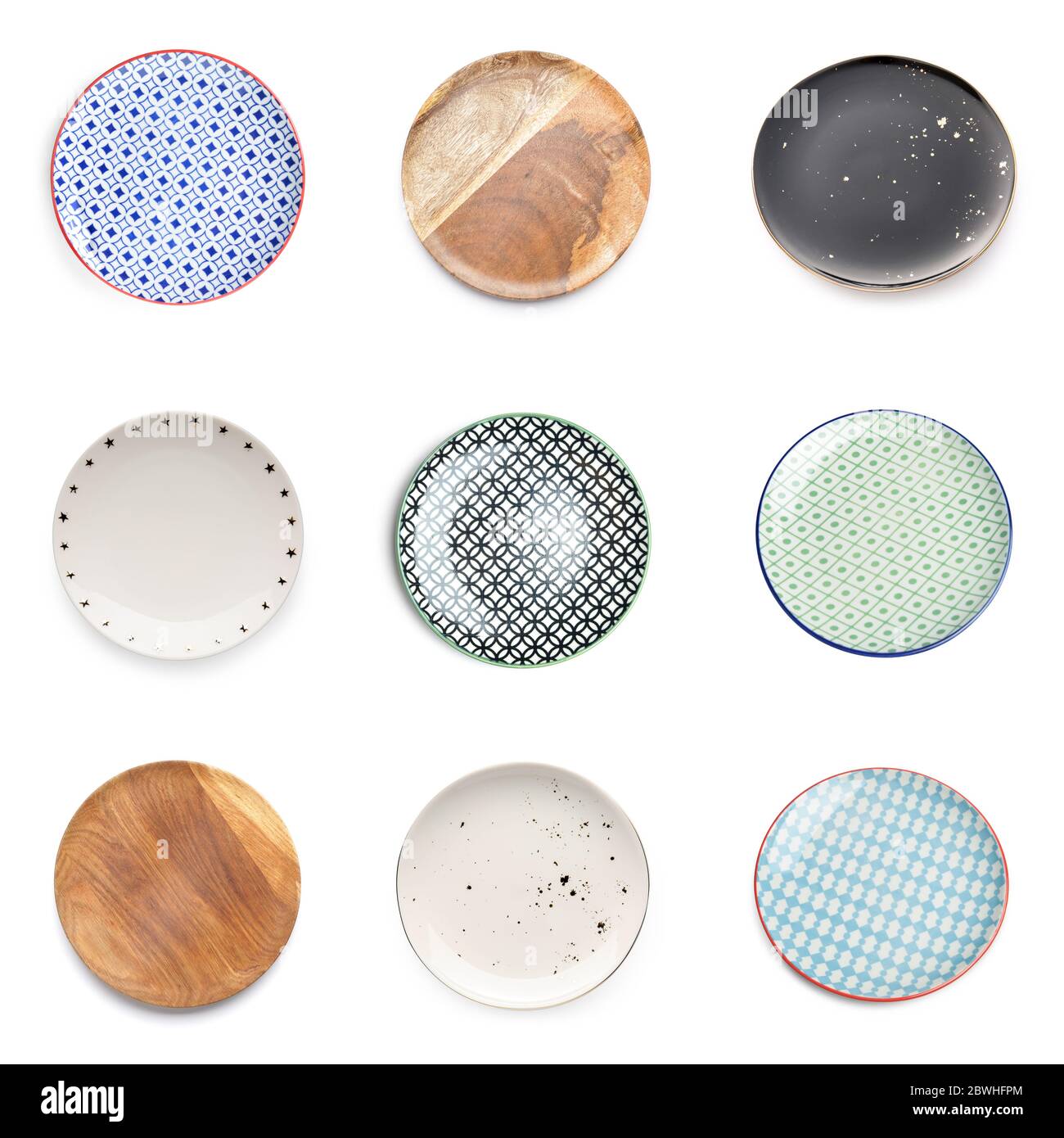 Set of different clean plates on white background Stock Photo - Alamy