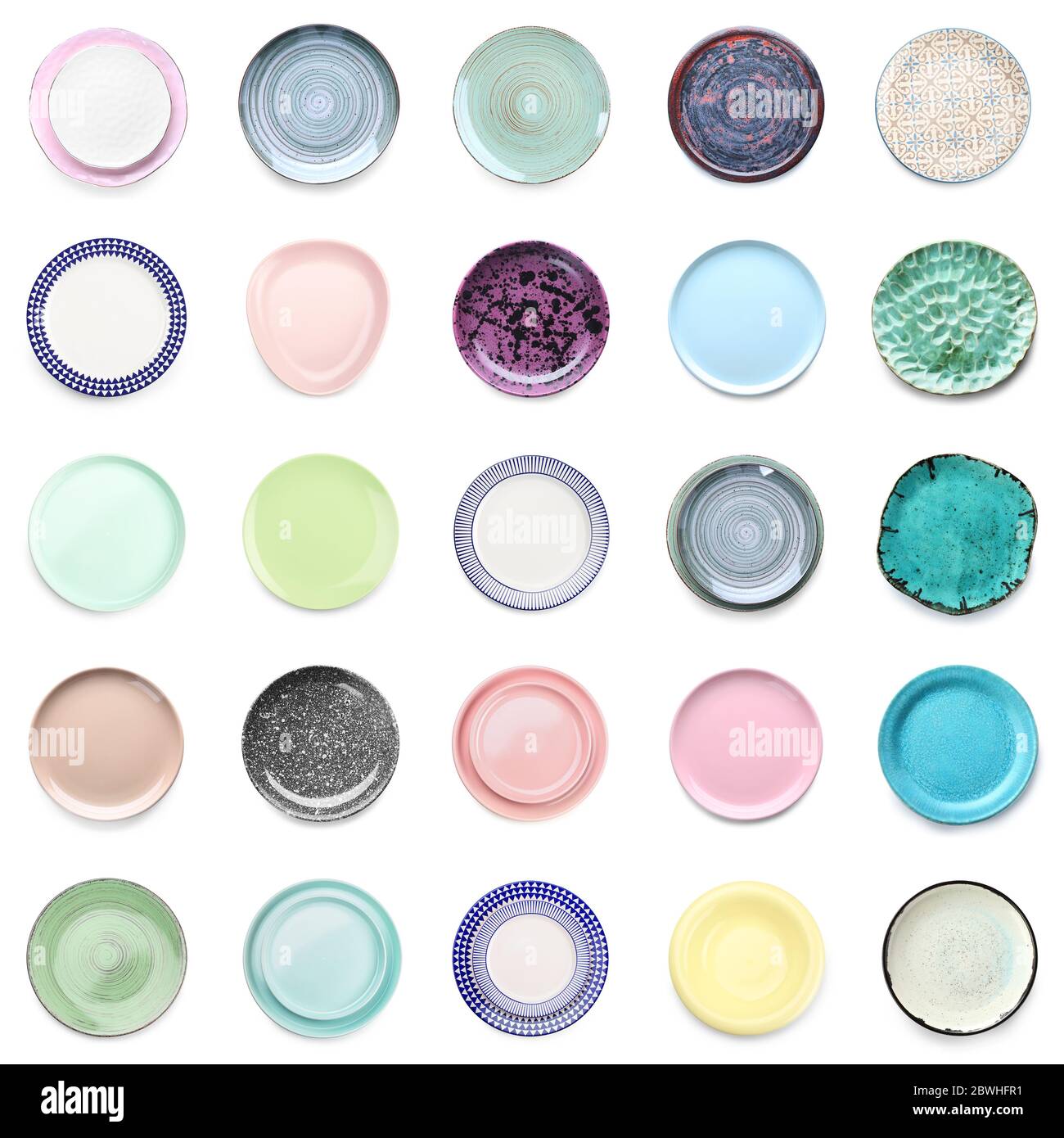 Set of different clean plates on white background Stock Photo - Alamy