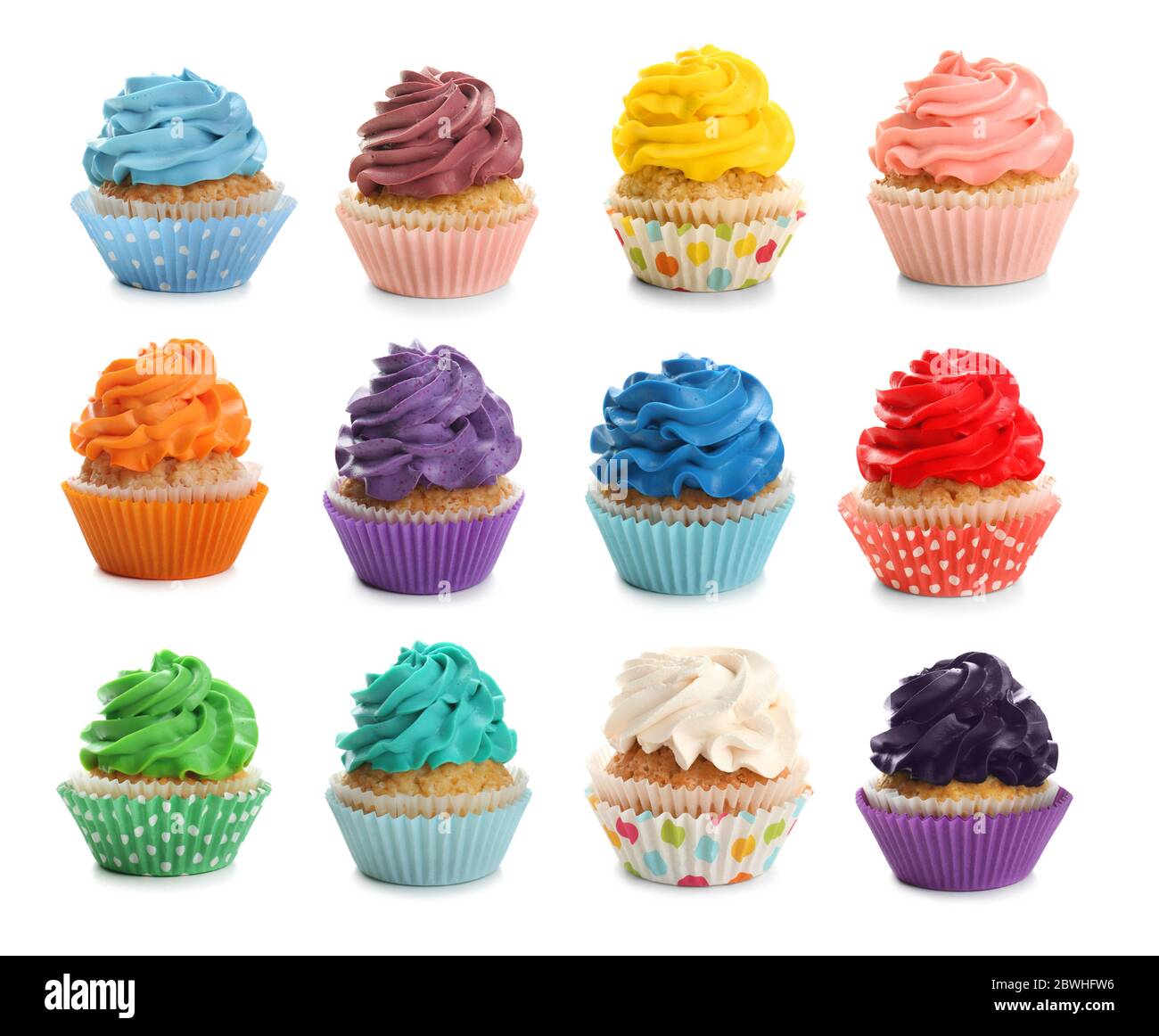 Many colorful cupcakes on white background Stock Photo - Alamy