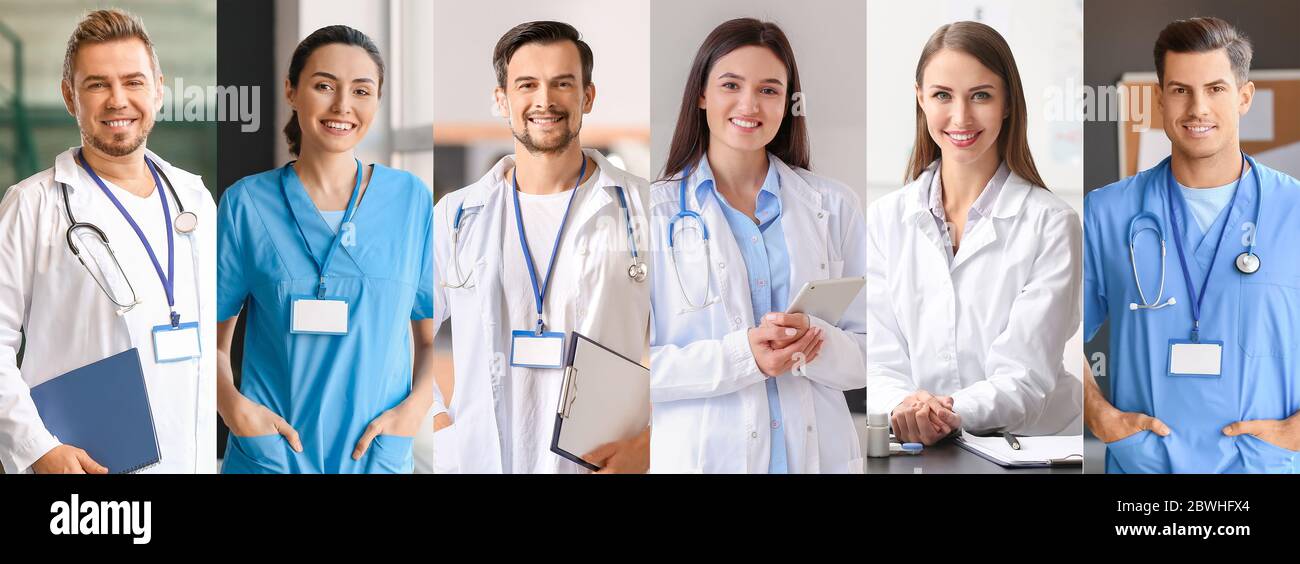Collage of photos with different doctors Stock Photo - Alamy