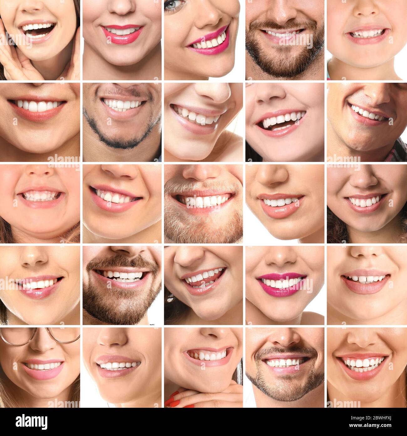 Collage of photos with different smiling people, closeup Stock Photo ...