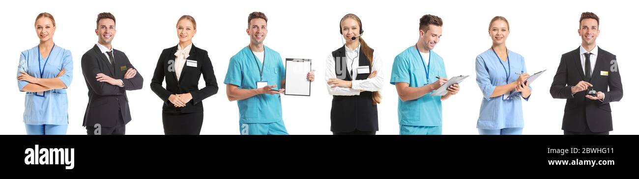 Different receptionists on white background Stock Photo - Alamy