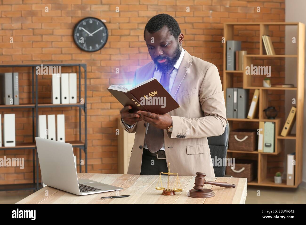 Lawyer reading book in office Stock Photo - Alamy