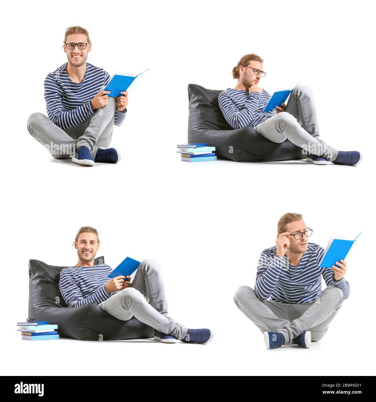 Handsome man reading book on white background Stock Photo - Alamy