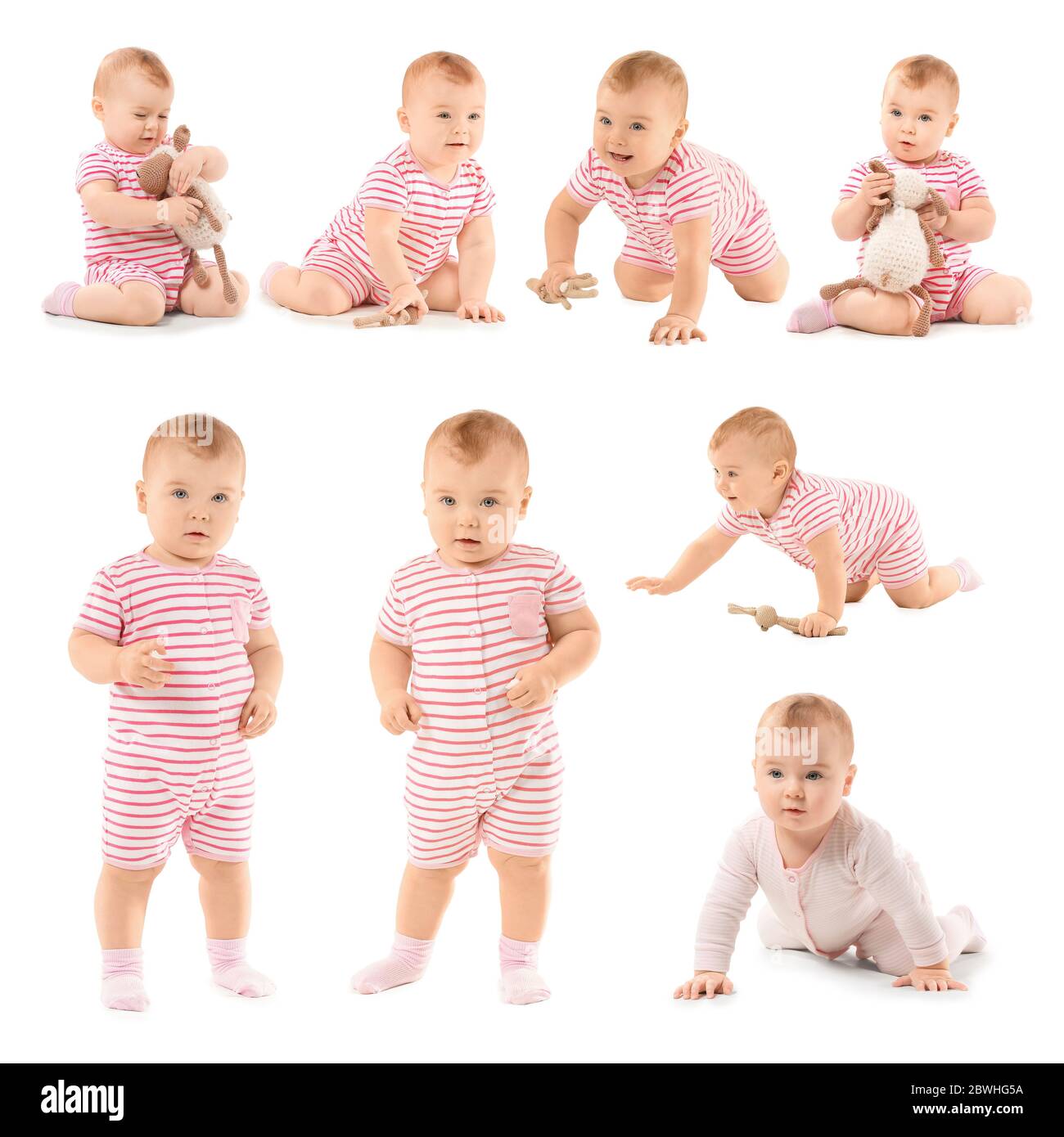 Collage with cute little baby on white background Stock Photo - Alamy