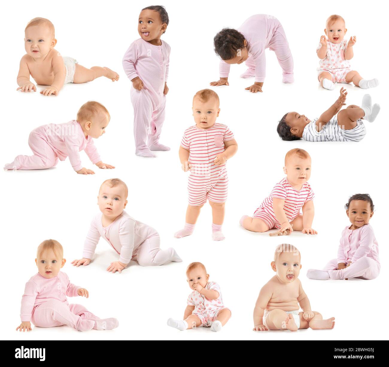 Collage with cute little babies on white background Stock Photo - Alamy