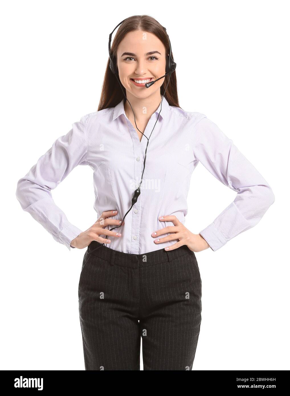 Beautiful young secretary on white background Stock Photo - Alamy