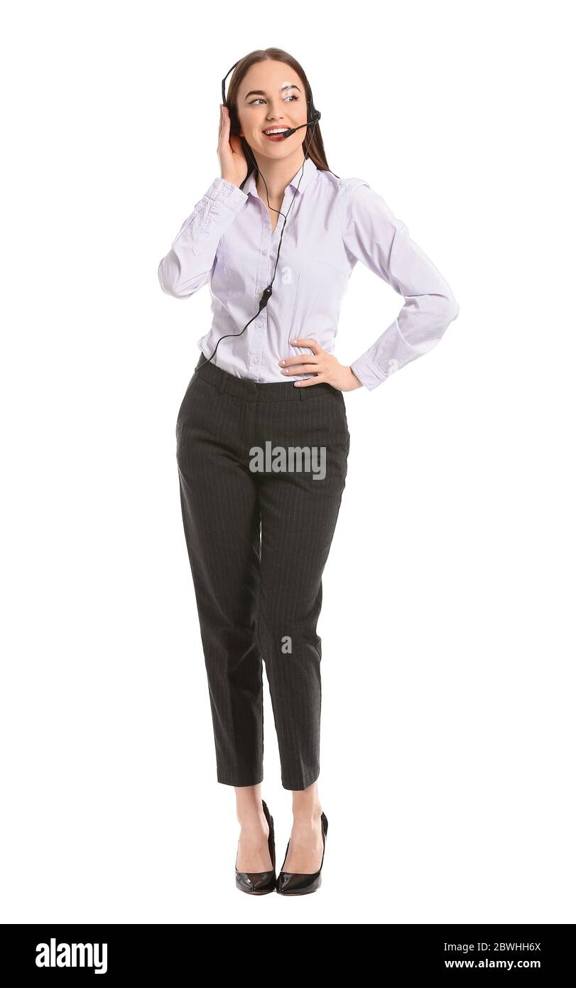 Beautiful young secretary on white background Stock Photo - Alamy