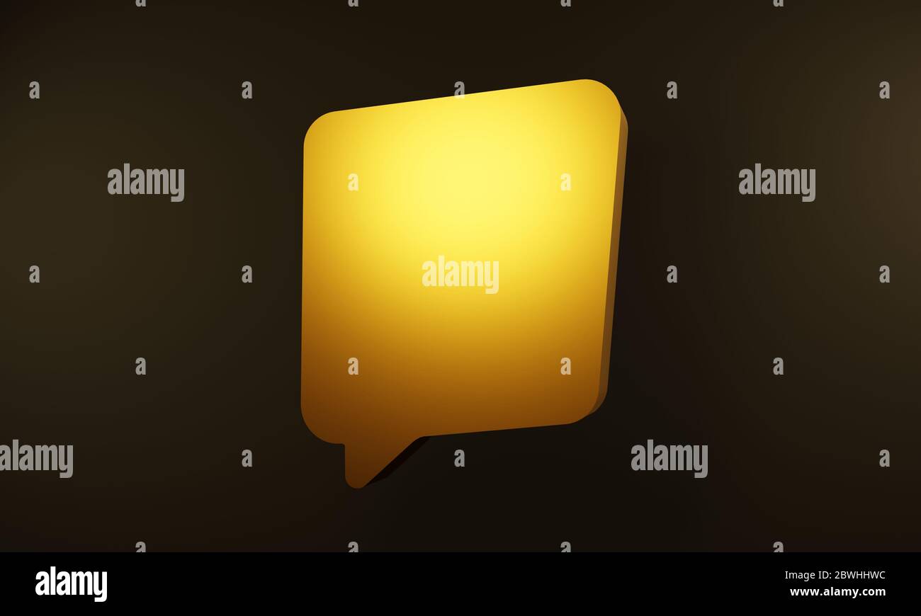 3D rendering of shiny, glossy, gold chat or speech bubble or balloon ...