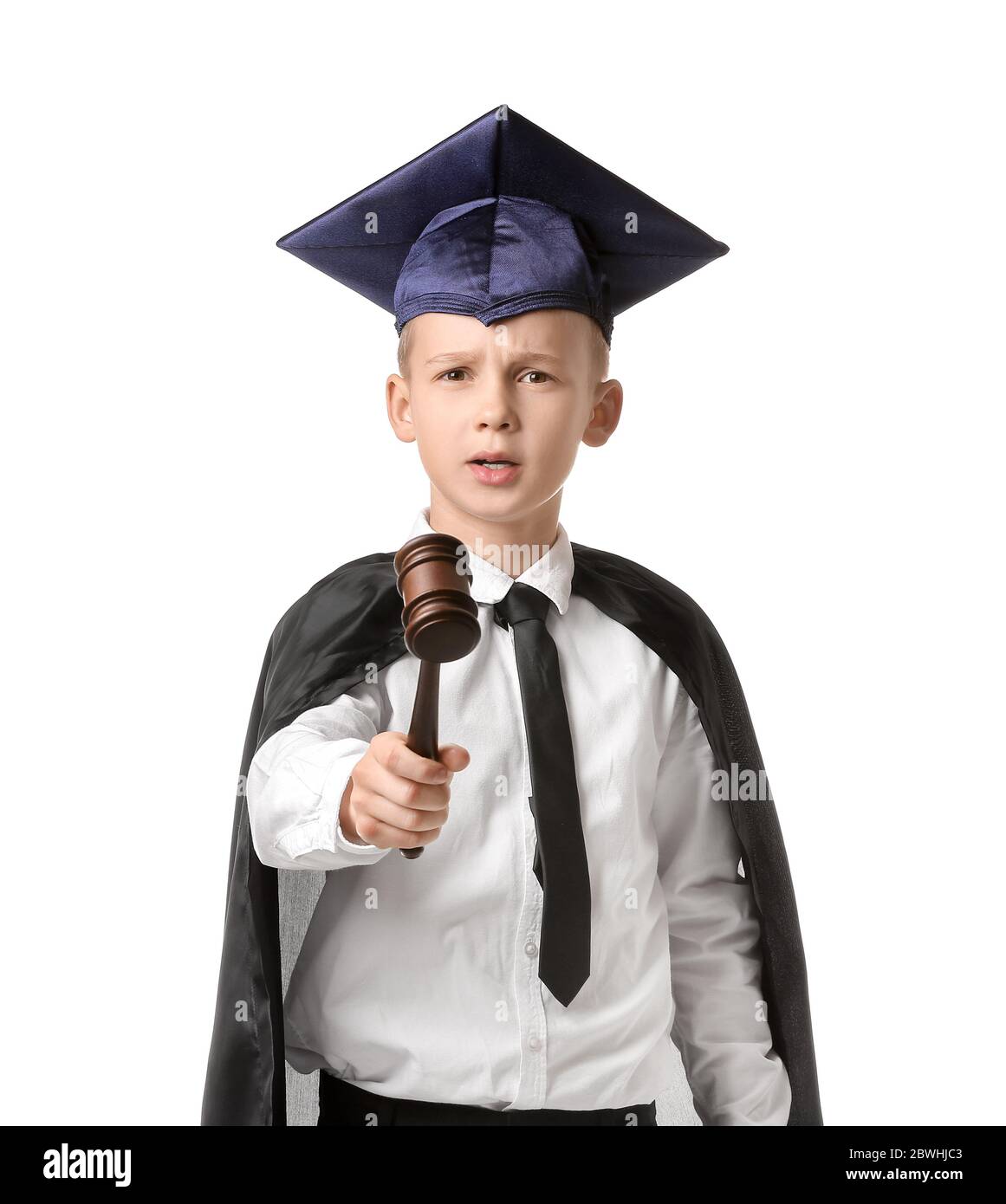 Portrait of little judge on white background Stock Photo - Alamy