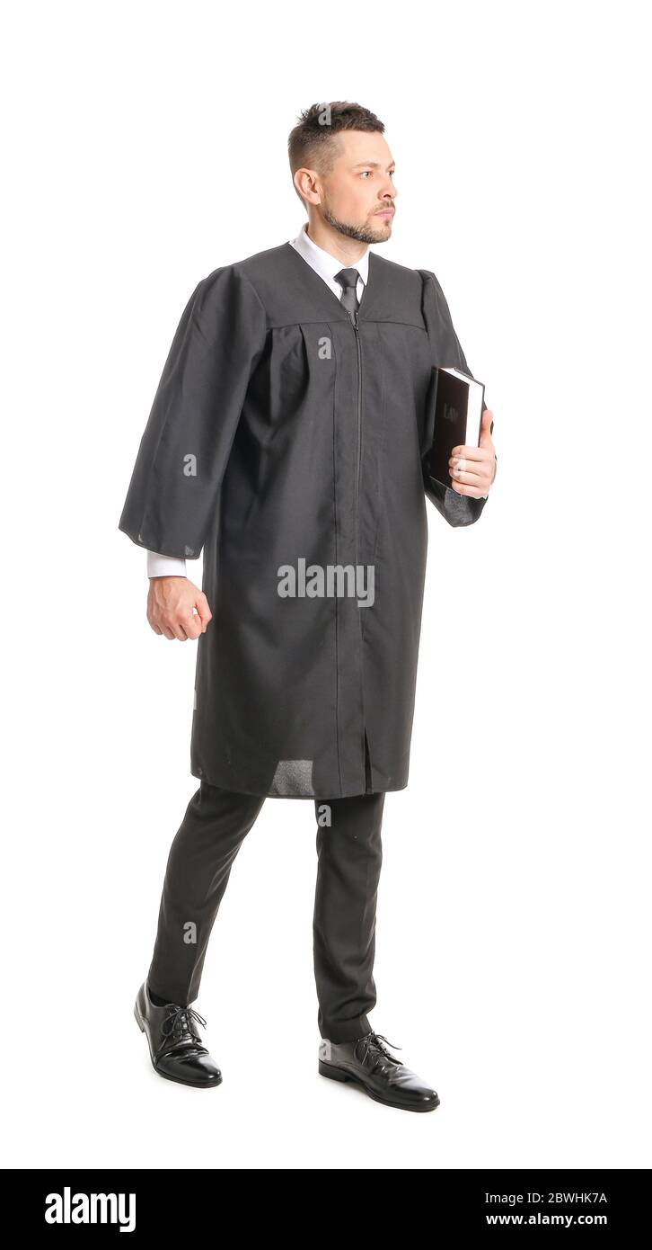 Male judge on white background Stock Photo - Alamy