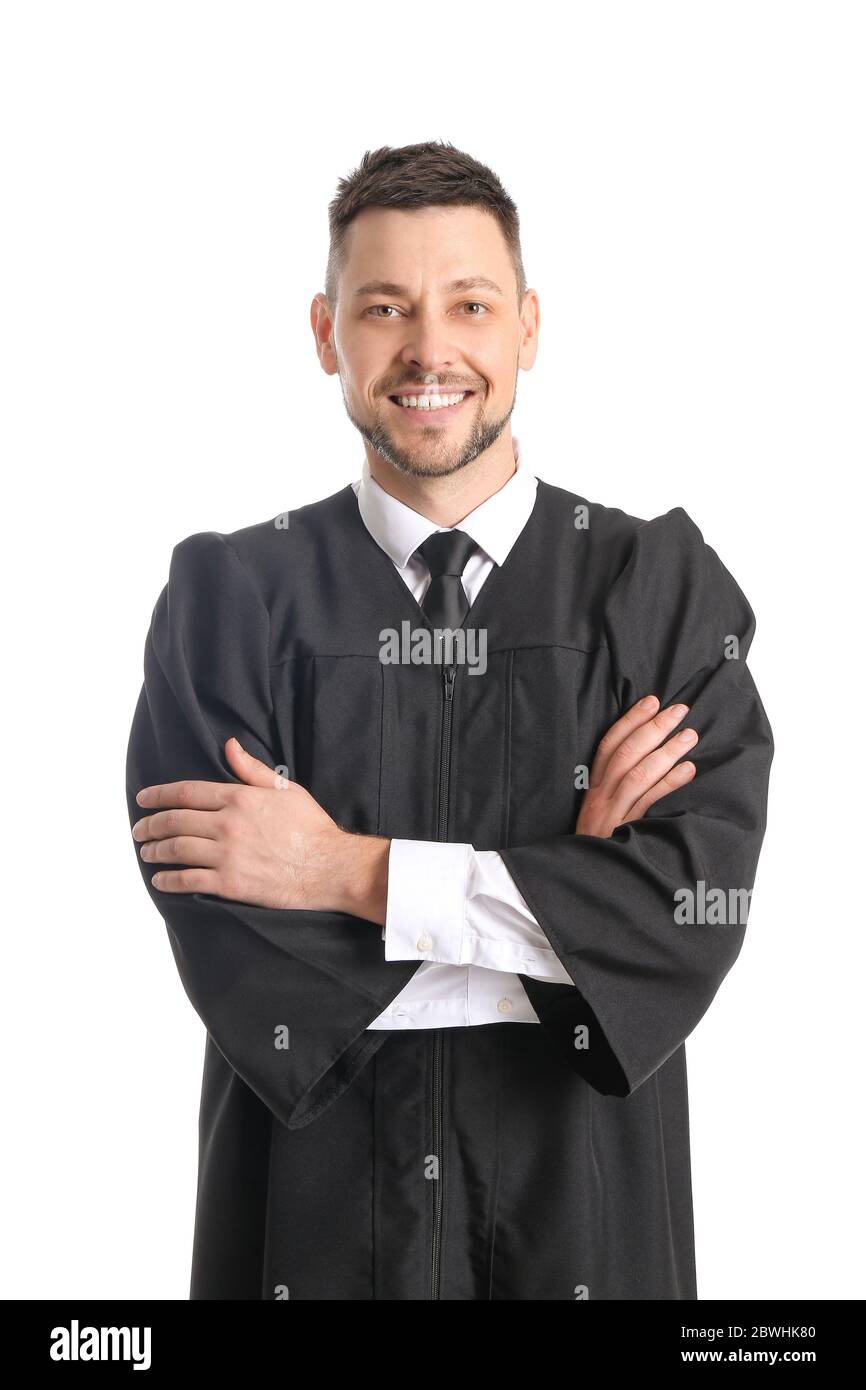 Male judge on white background Stock Photo - Alamy