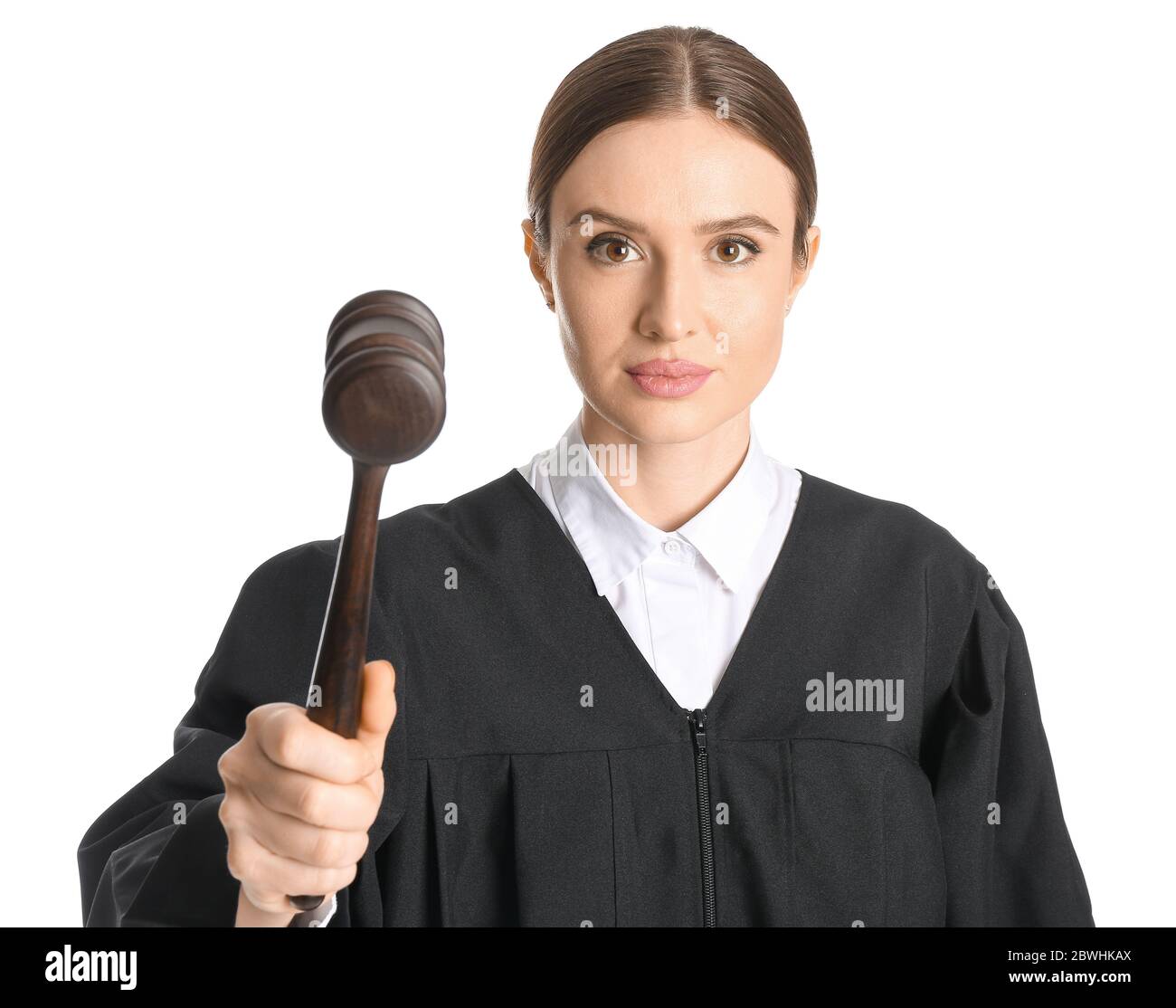 Female judge on white background Stock Photo - Alamy