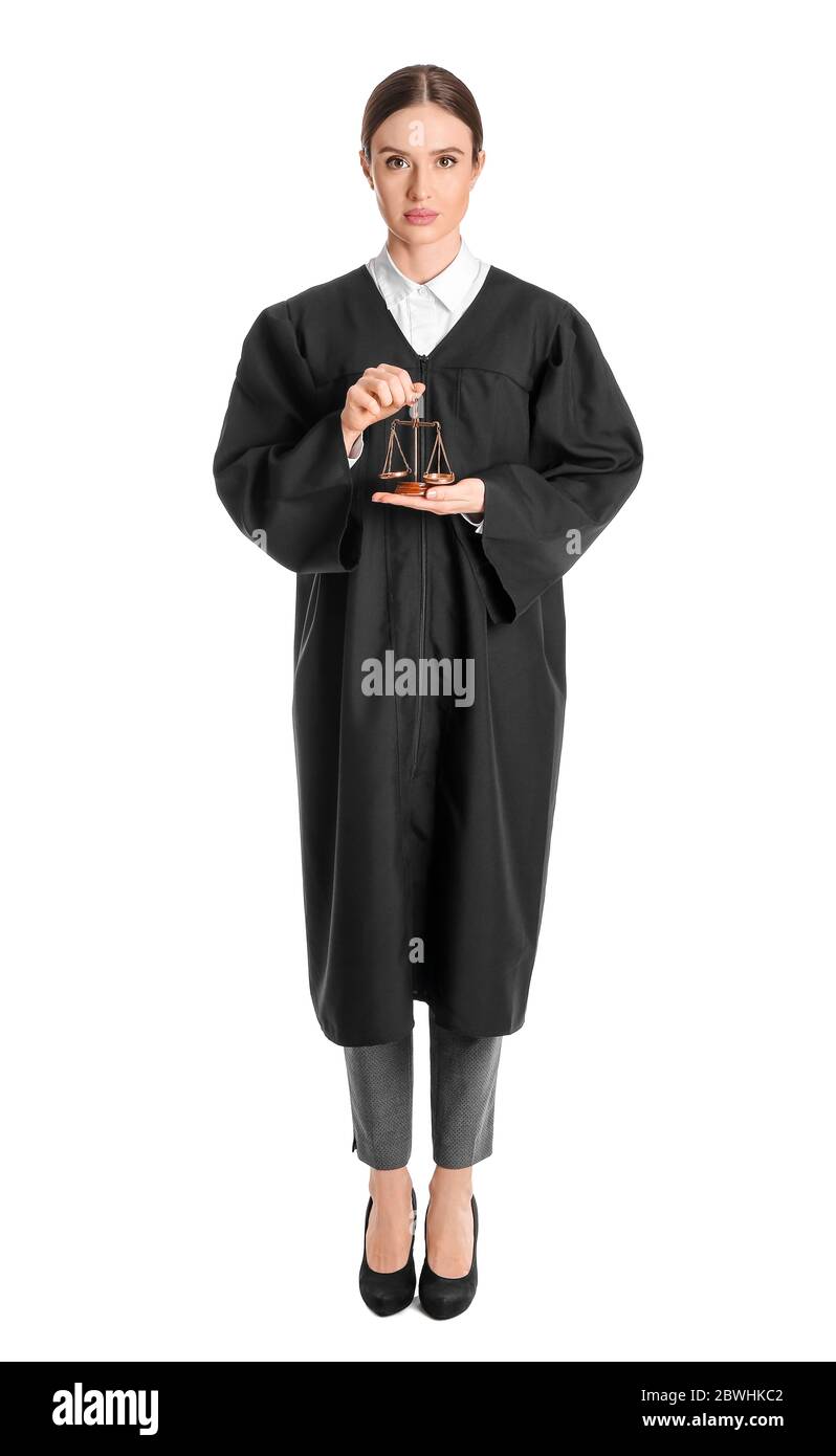 Female judge on white background Stock Photo - Alamy