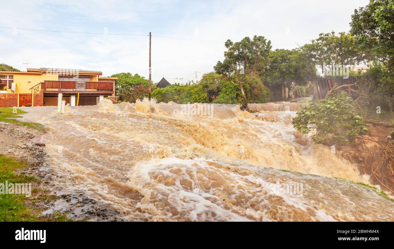 Floodwaters in the town of Bushmans River in the Eastern Cape of South ...