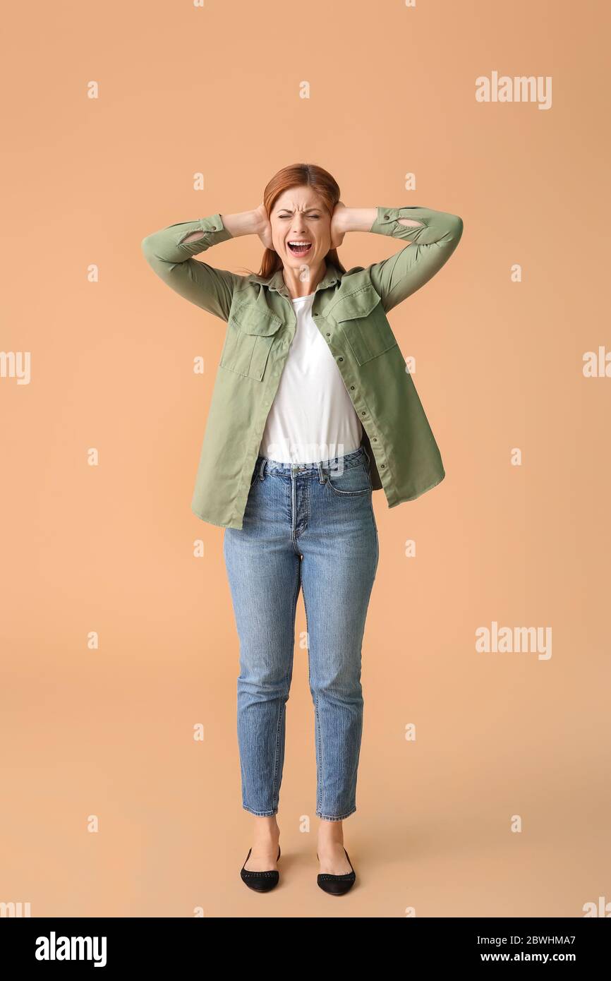 Loud noise annoying sound woman hi-res stock photography and images - Alamy
