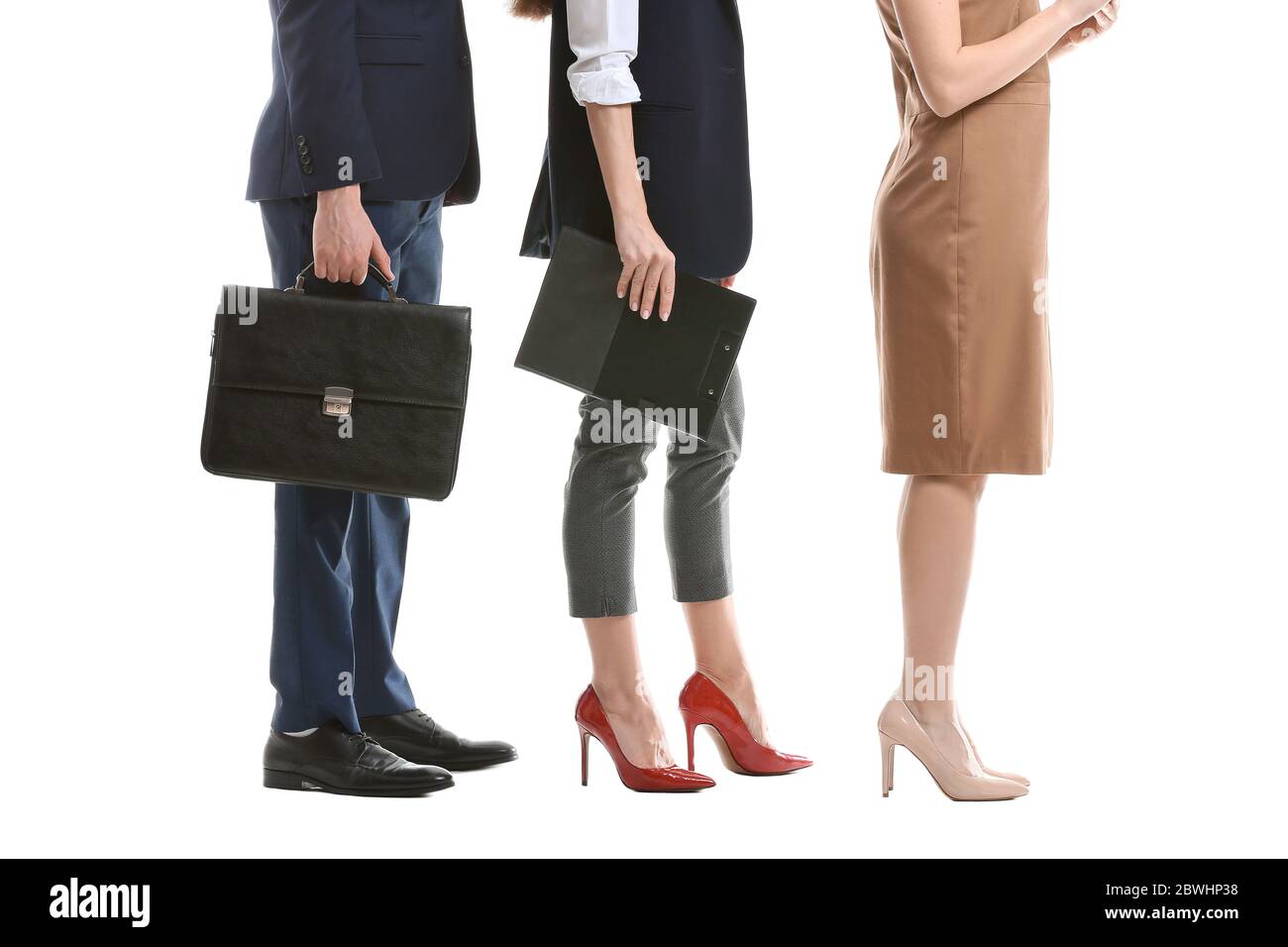 Young business people waiting in line on white background Stock Photo ...