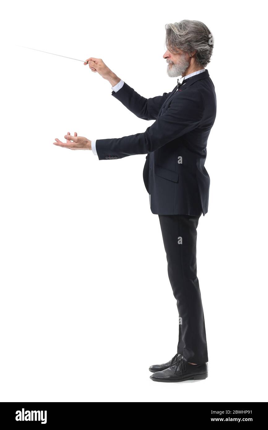 Senior male conductor on white background Stock Photo - Alamy