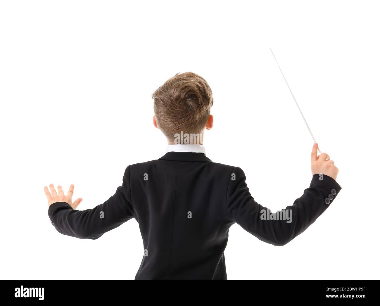 Little conductor on white background Stock Photo - Alamy