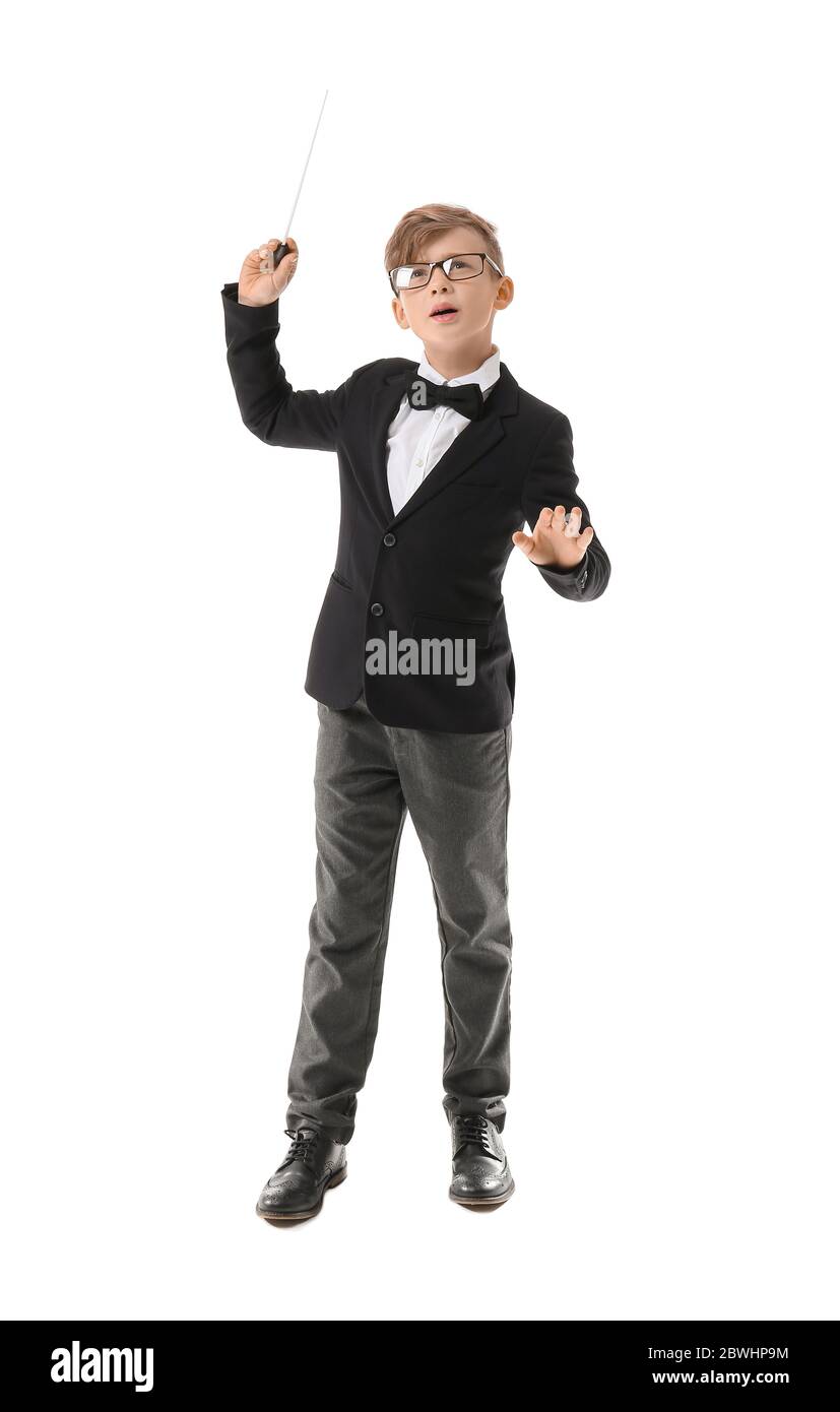 Little conductor on white background Stock Photo - Alamy
