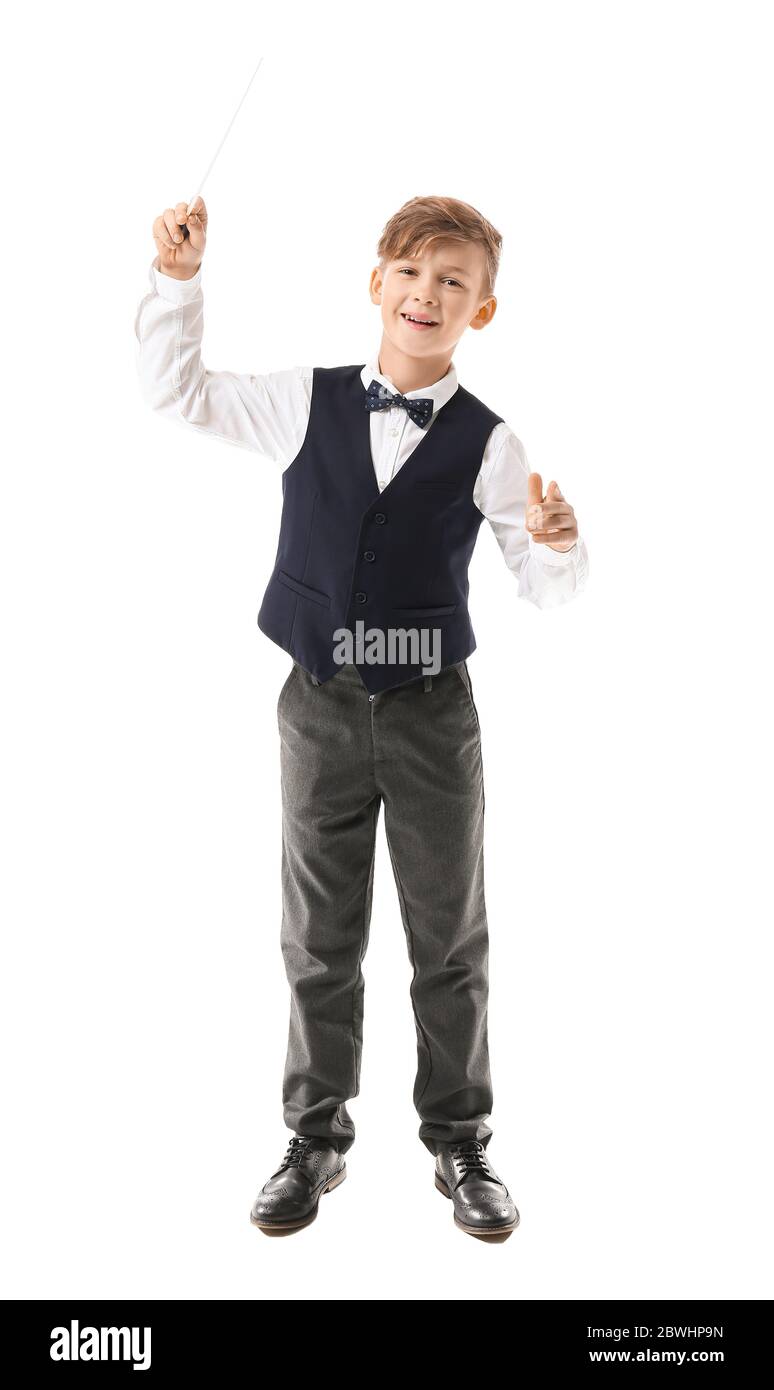 Little conductor on white background Stock Photo - Alamy