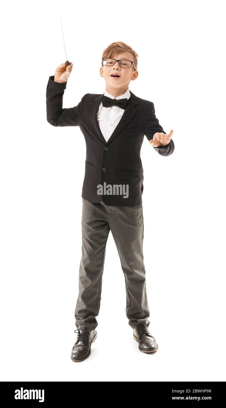 Little conductor on white background Stock Photo - Alamy