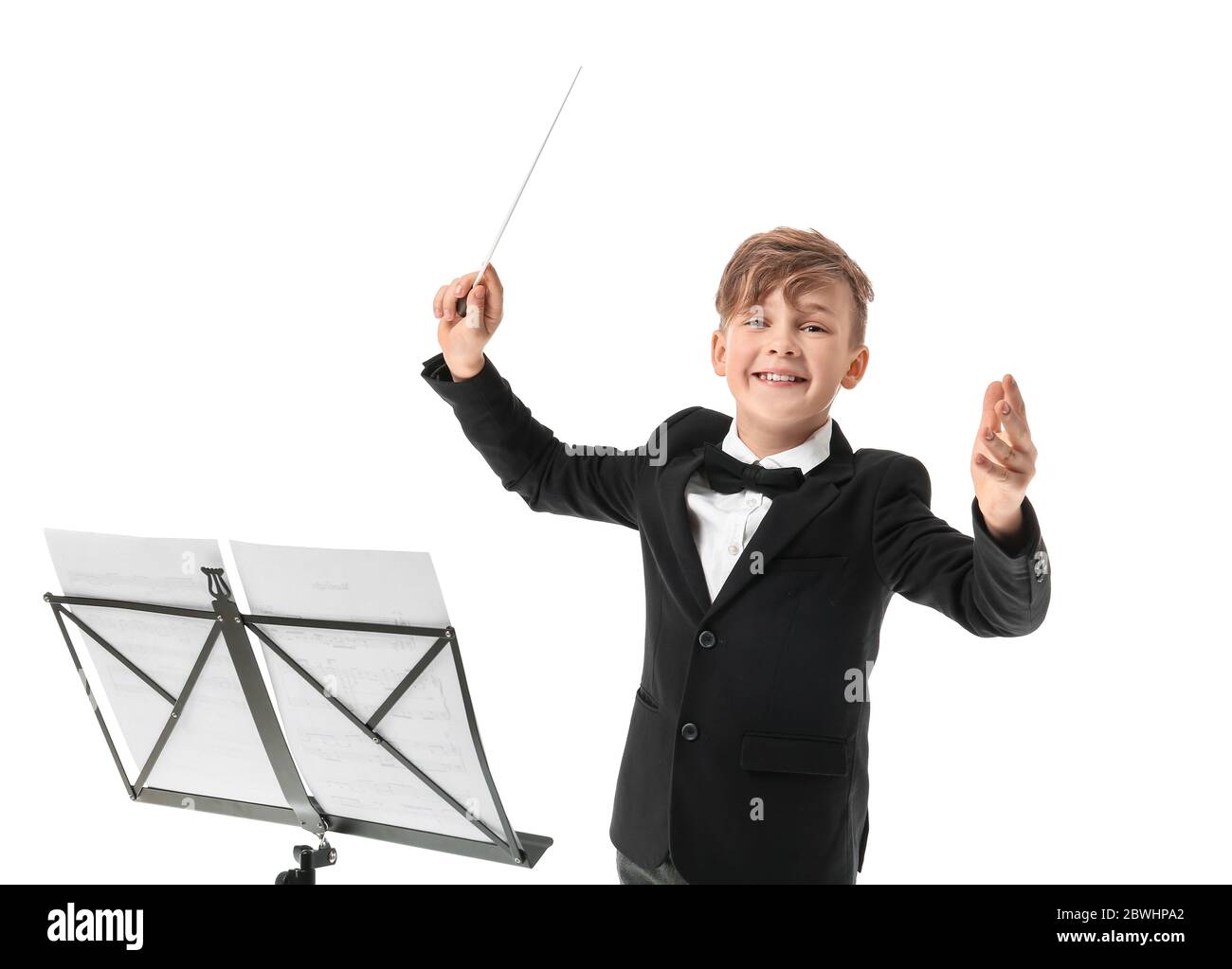 Little conductor on white background Stock Photo - Alamy