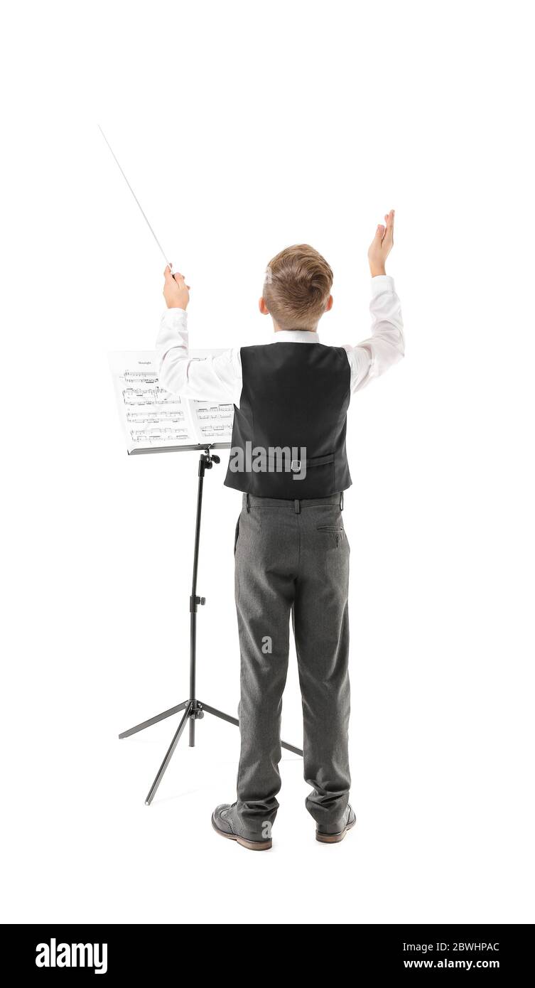 Little conductor on white background Stock Photo - Alamy