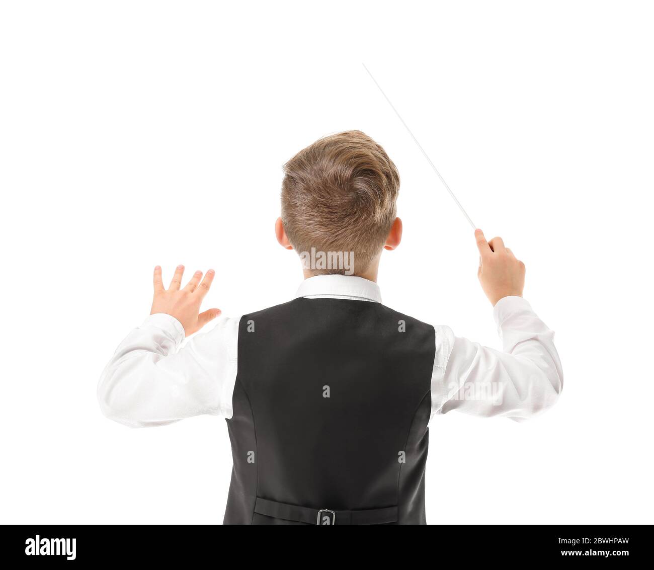 Little conductor on white background Stock Photo - Alamy