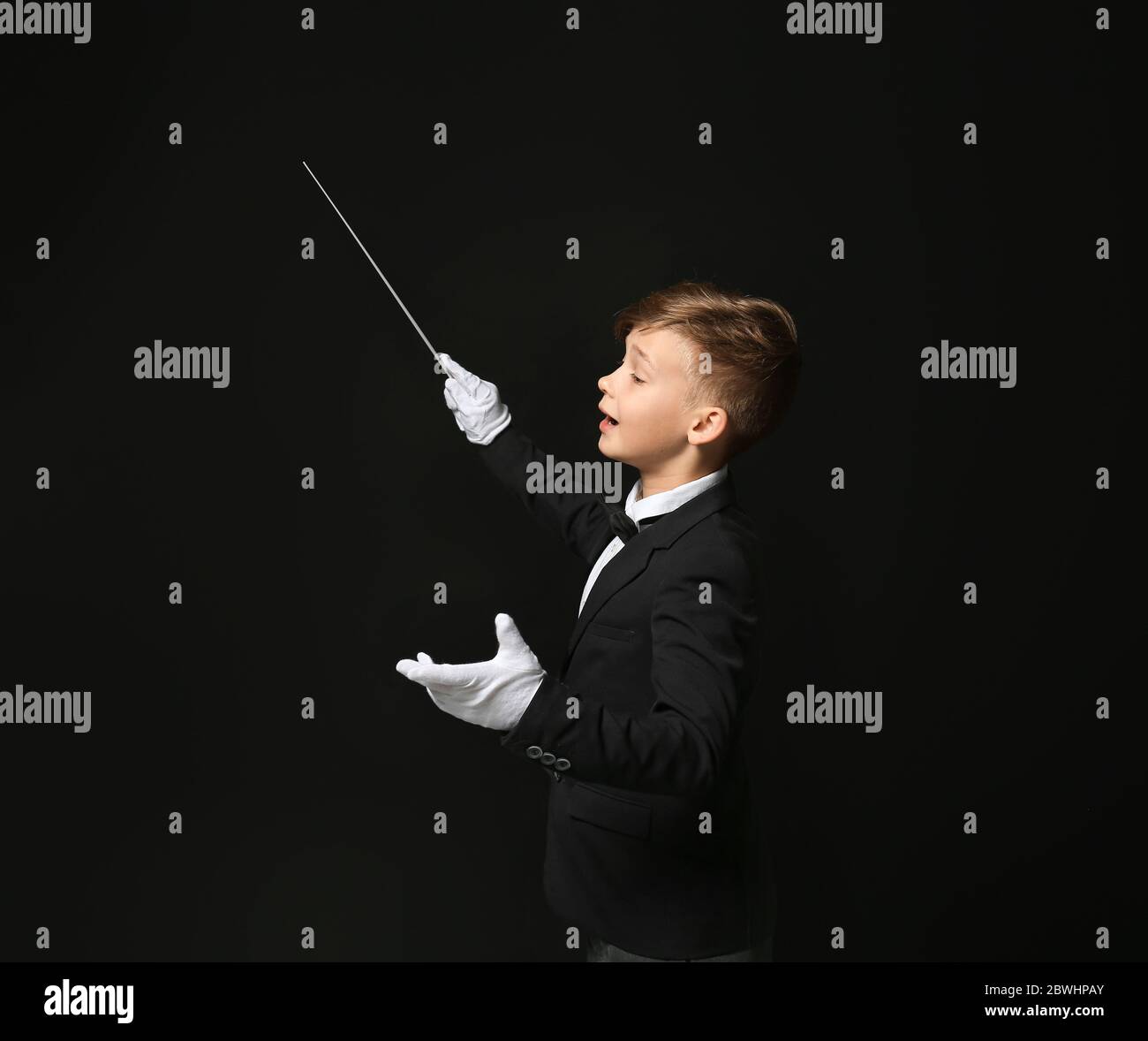 Little conductor on dark background Stock Photo - Alamy