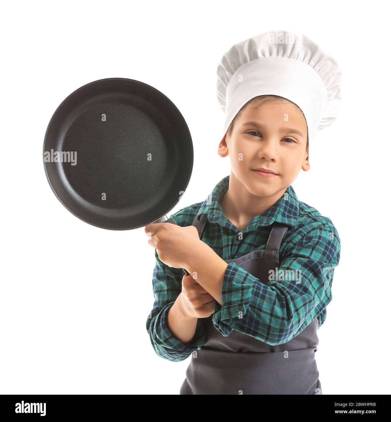 Portrait of little chef on white background Stock Photo - Alamy