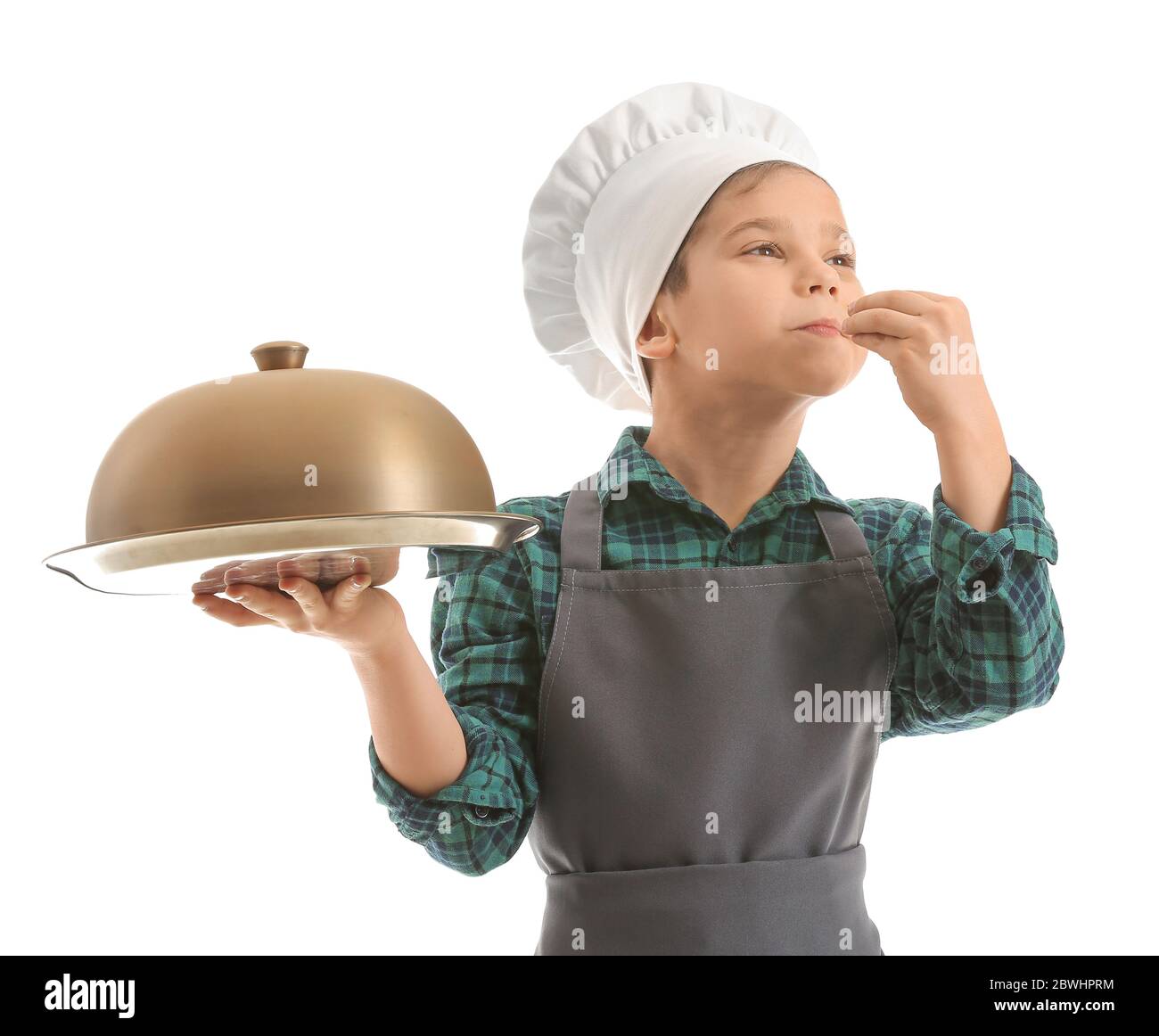 Portrait of little chef on white background Stock Photo - Alamy