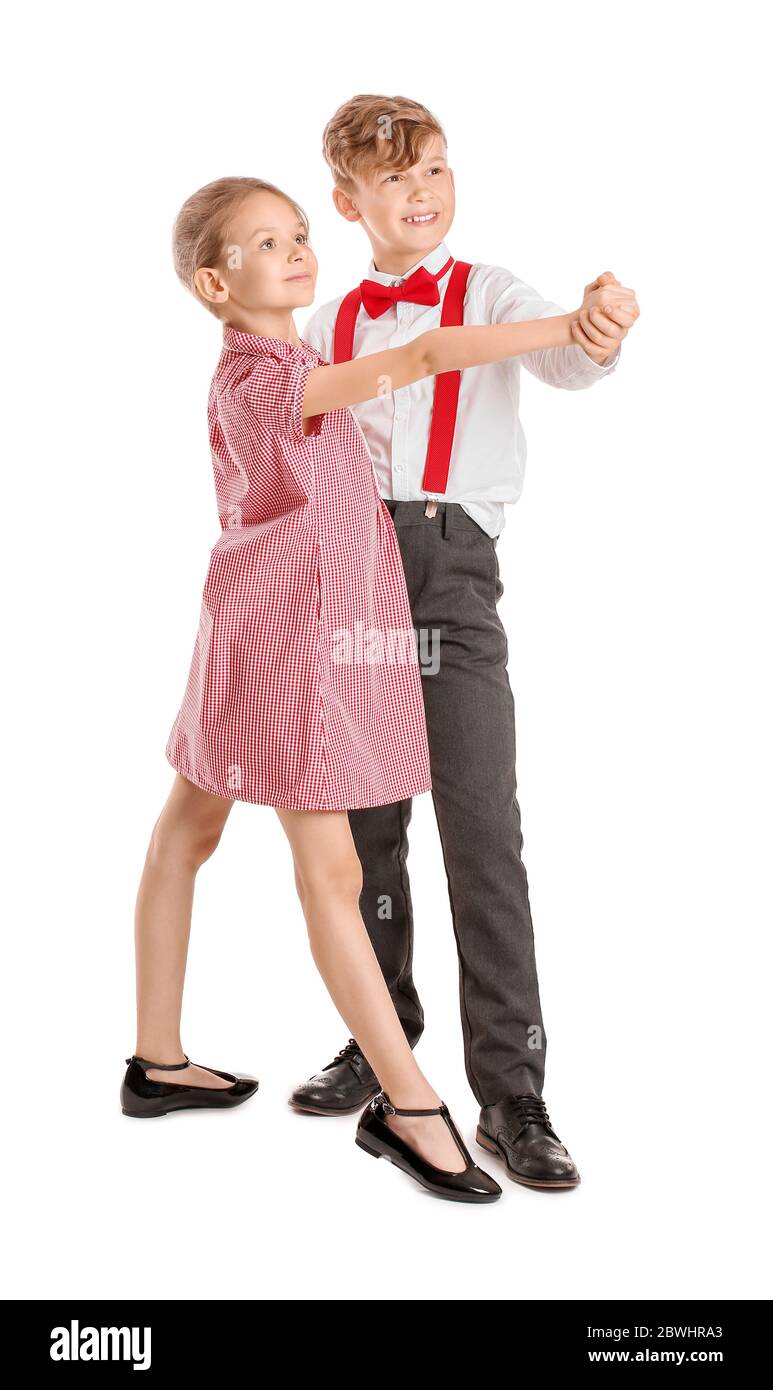 Cute little children dancing against white background Stock Photo - Alamy