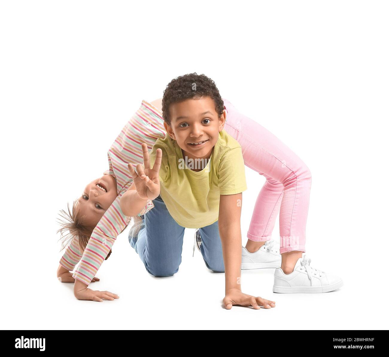 Cute dancing children on white background Stock Photo - Alamy