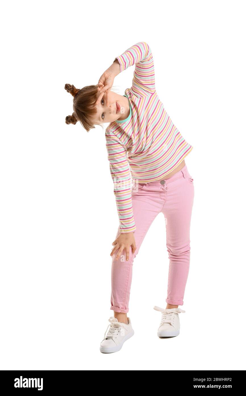 Cute dancing girl on white background Stock Photo - Alamy