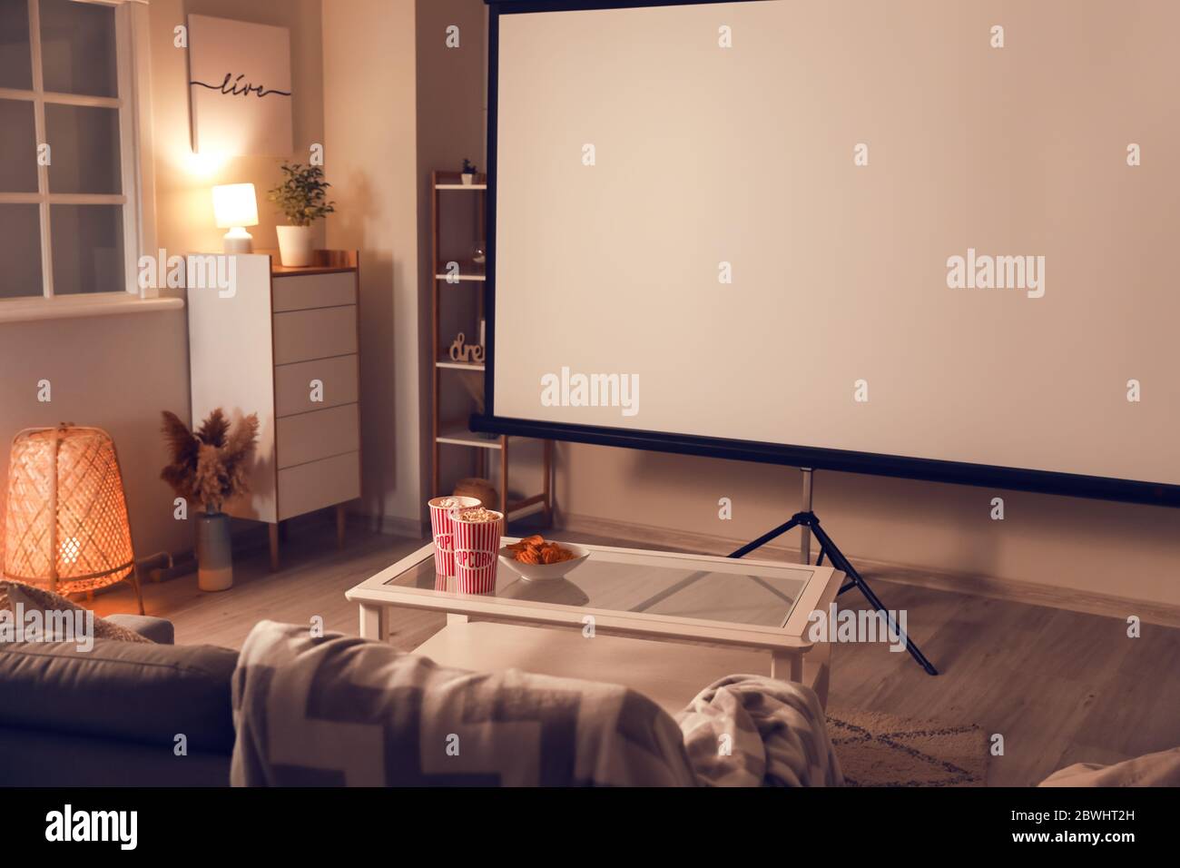Interior of room with video projector Stock Photo - Alamy